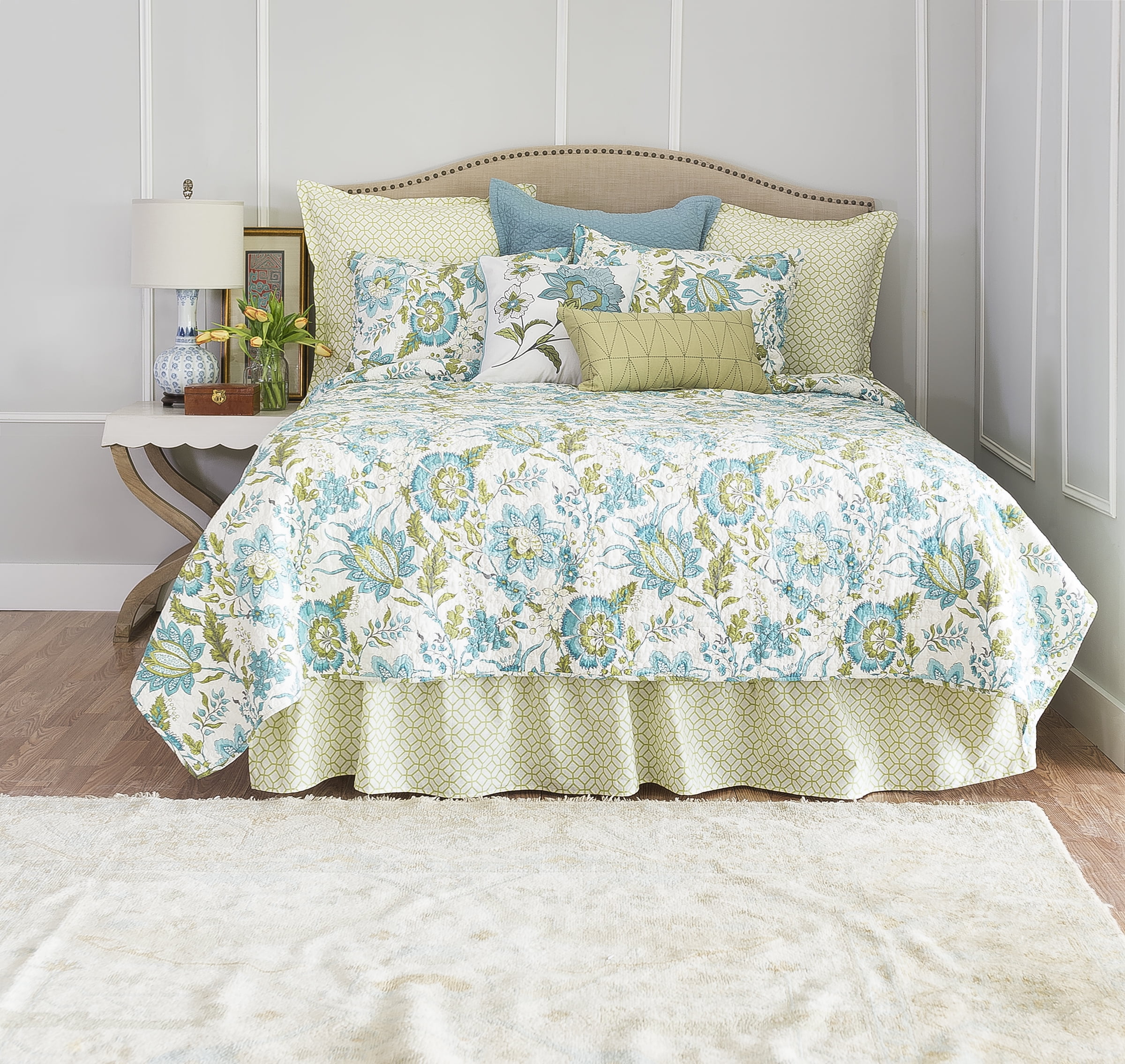 Colonial Williamsburg Adrienne Meadow Blue Green Floral King Quilt ...