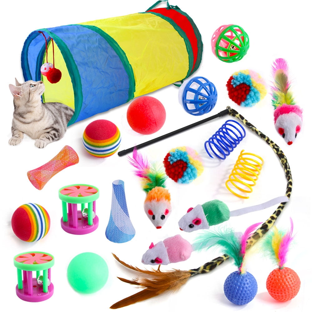 Coloody Cat Collapsible Tunnel Interactive Plush Mouse Bell Spring Toy ...