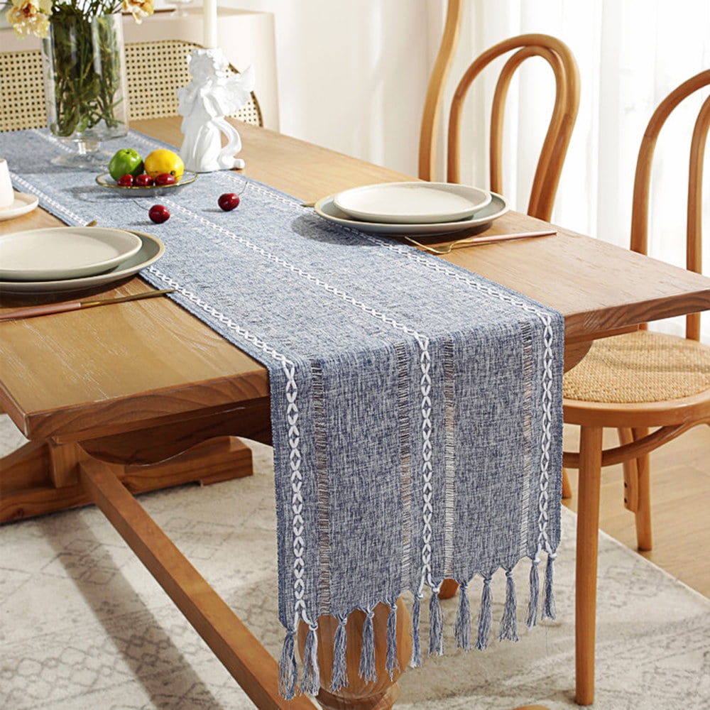 Coloody Farmhouse Table Runner Handmade Tassel Rustic Linen Table ...