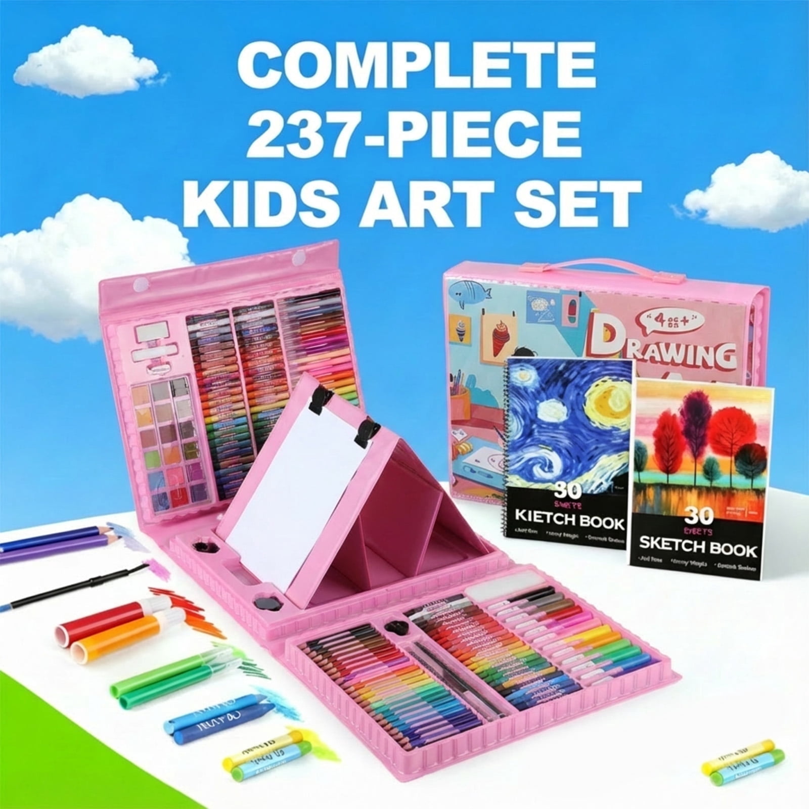 Color More 237-Piece Kids Art Set with Double-Sided Easel, Non-Toxic ...