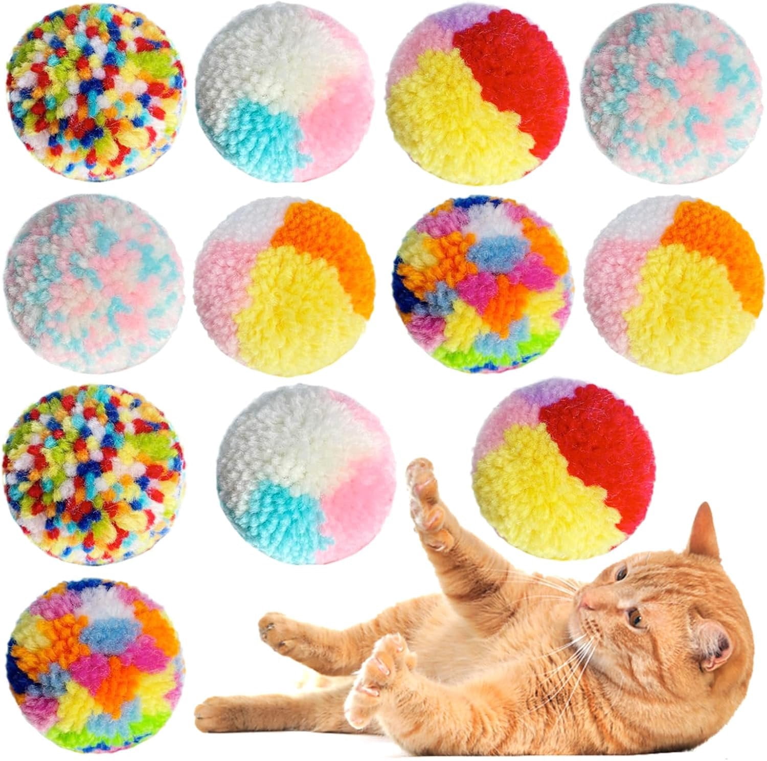 Color Ball Toys, Woolen Yarn Puffs Pom Balls Interactive Kitten Chasing ...