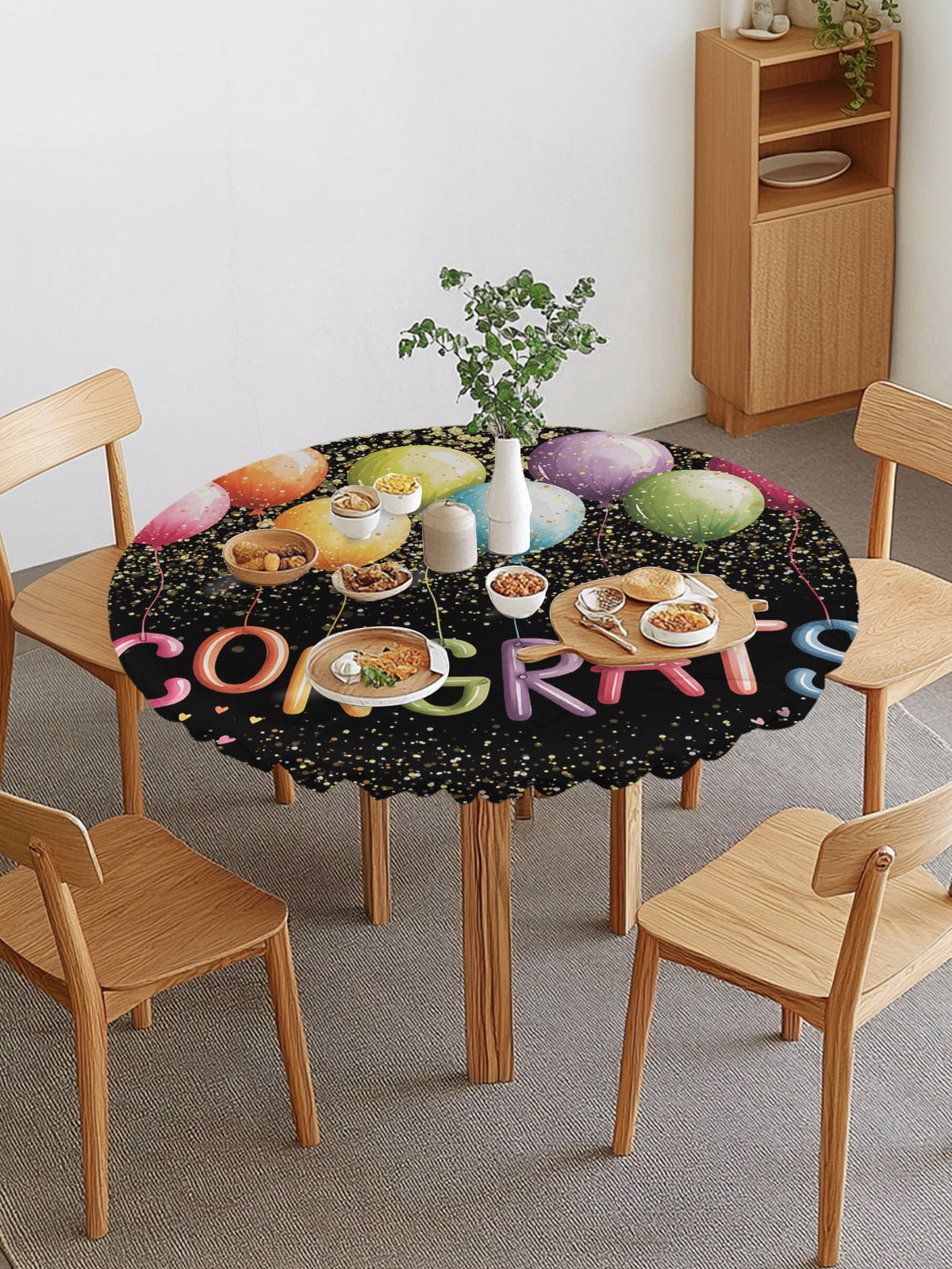 Color Balloons Round Fitted Tablecloth with Elastic Edge, Graduation ...