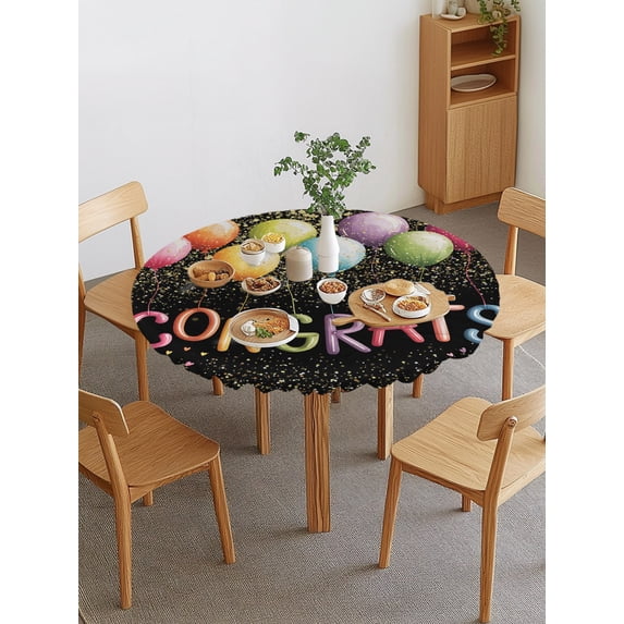 Color Balloons Round Fitted Tablecloth with Elastic Edge, Graduation ...