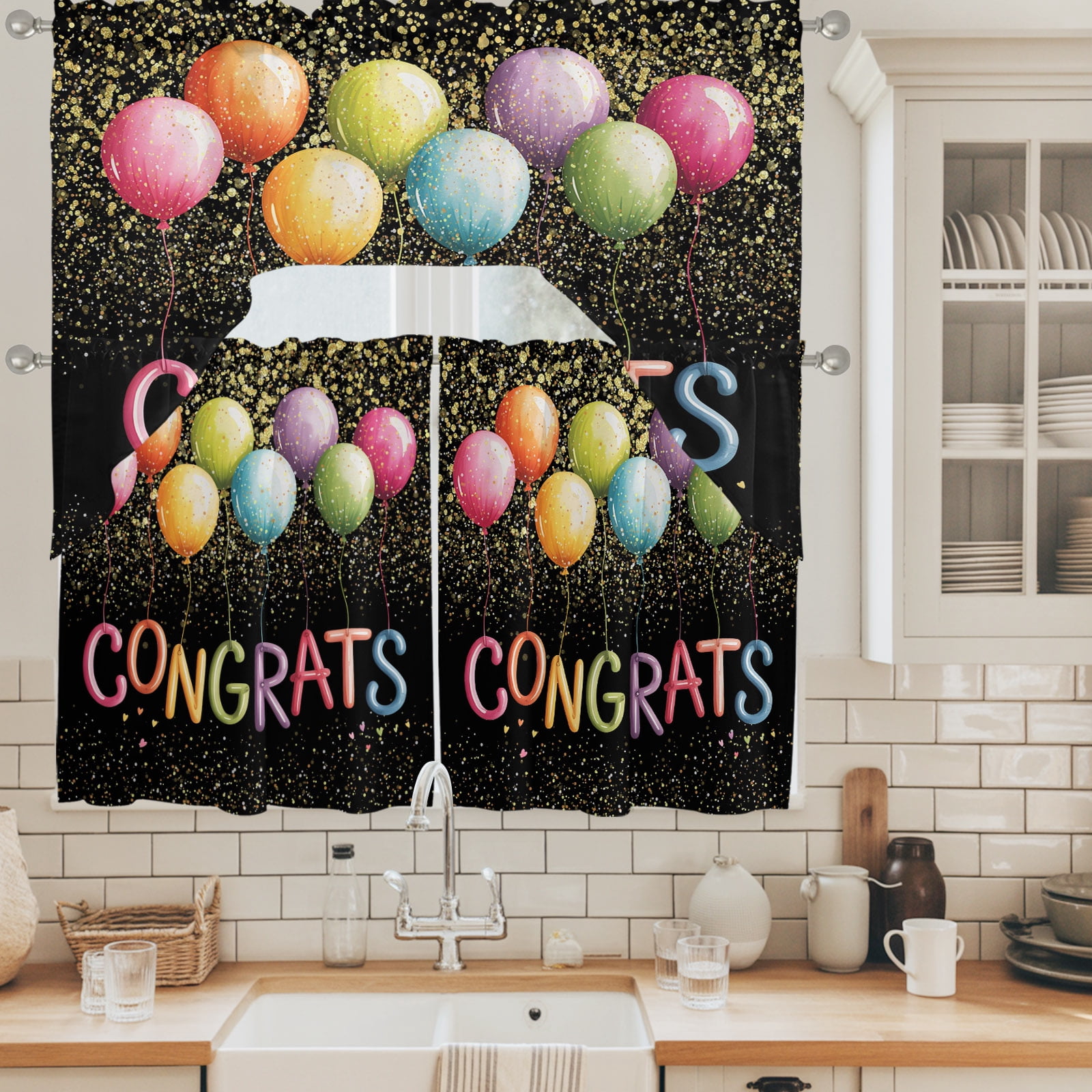 Color Balloons Swag Curtains Valance and Tier Set, Graduation ...