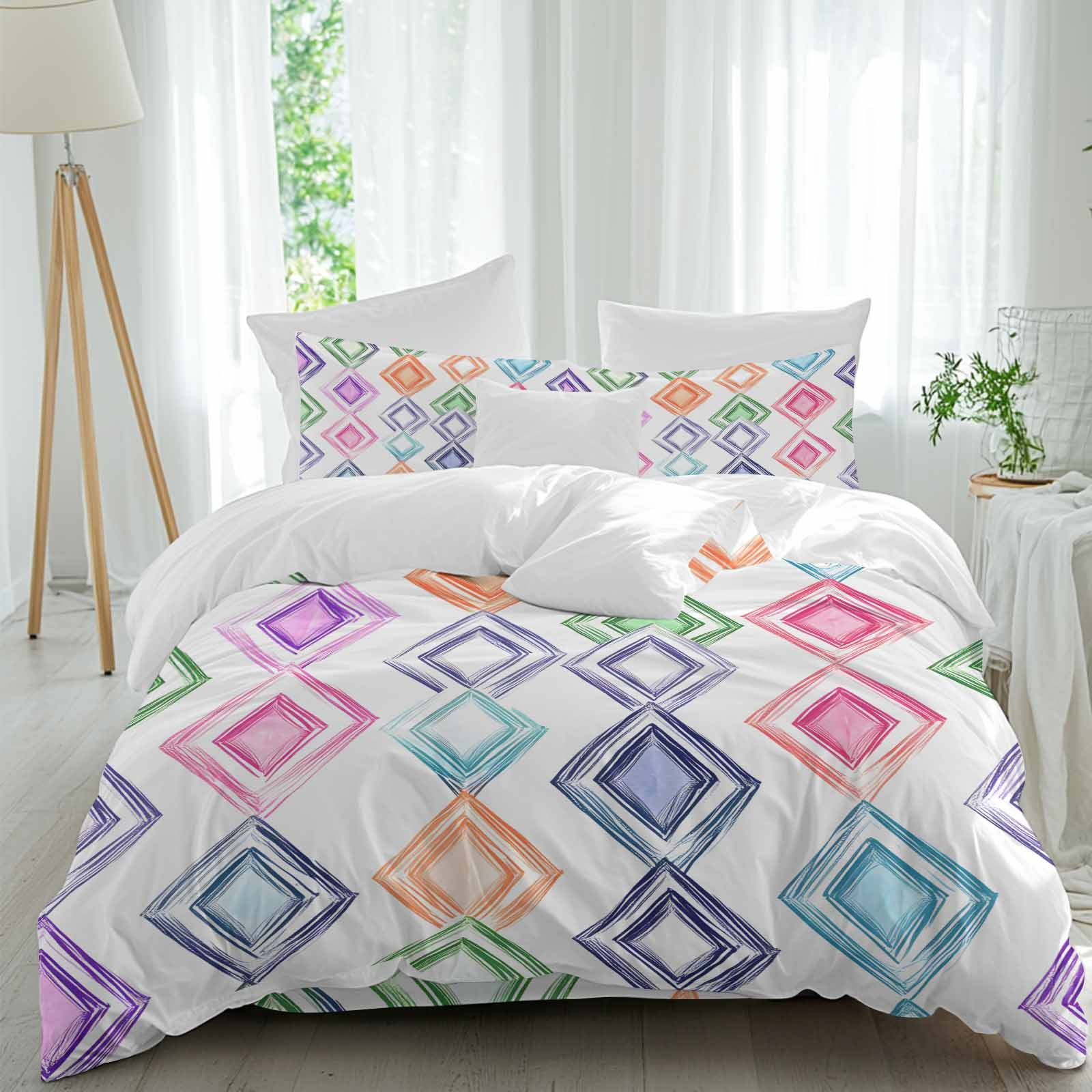 Color Block 4 piece Duvet Cover Set, Comfort Bedding Set Queen Size ...