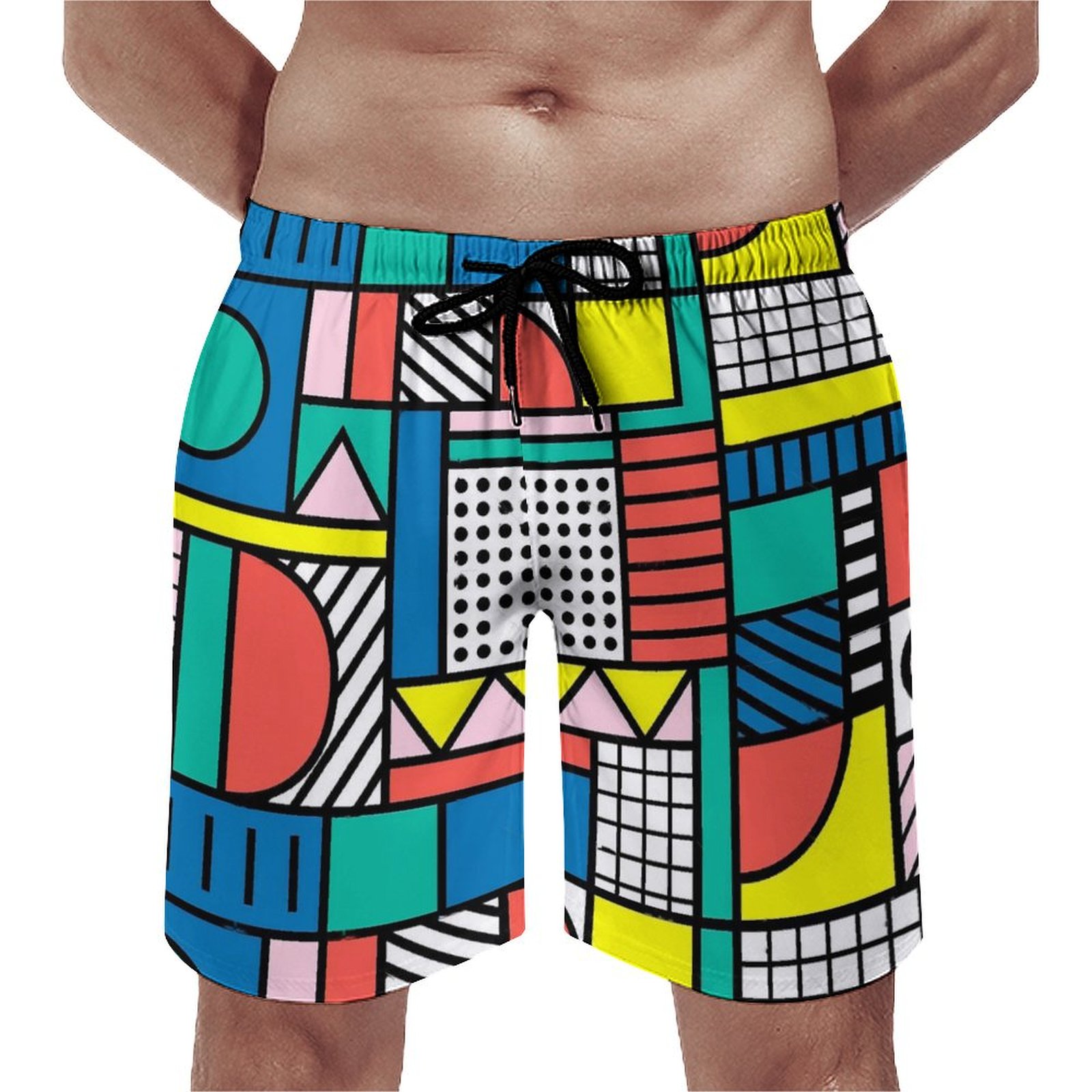 Color Block Art Board Shorts Mondrian Style Funny Beach Shorts Men ...