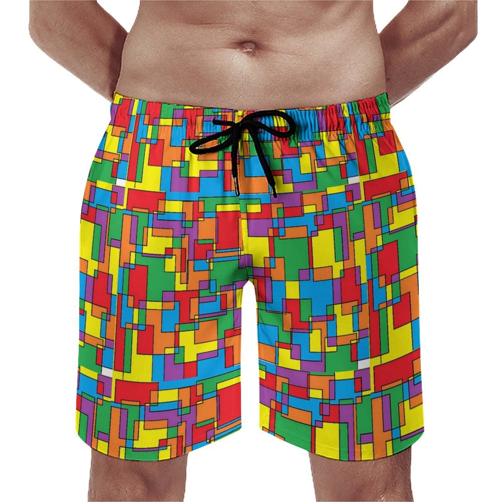 Color Block Art Board Shorts Mondrian Style Funny Beach Shorts Men ...