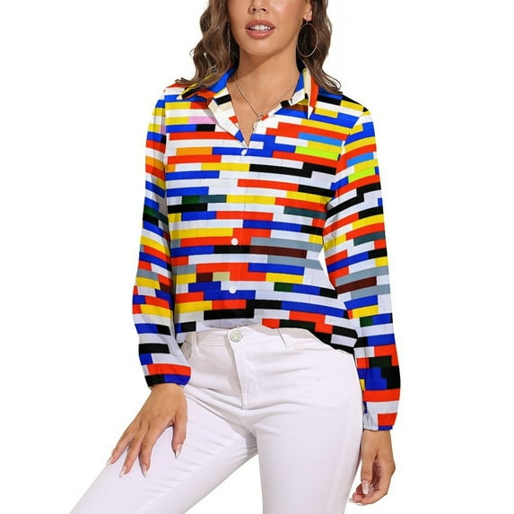 Color Block Blouse Checkerboard Elegant Custom Blouses Women Long ...