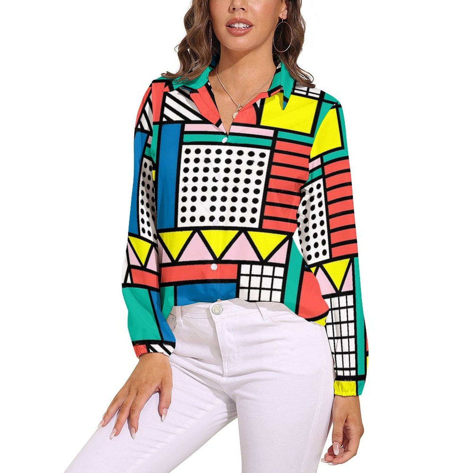 Color Block Blouse Checkerboard Elegant Custom Blouses Women Long ...