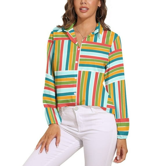 Color Block Blouse Checkerboard Elegant Custom Blouses Women Long ...
