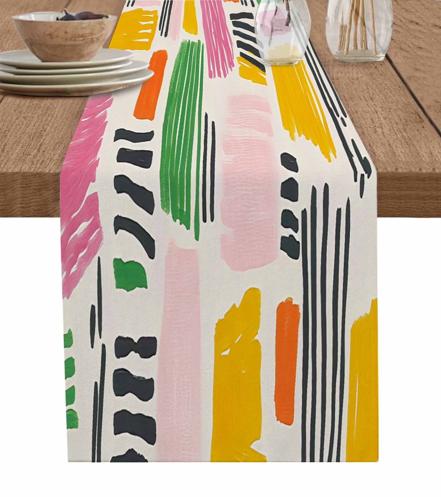 Color Block Burlap Cotton Table Runner 13x120 Inches Long, Abstract ...