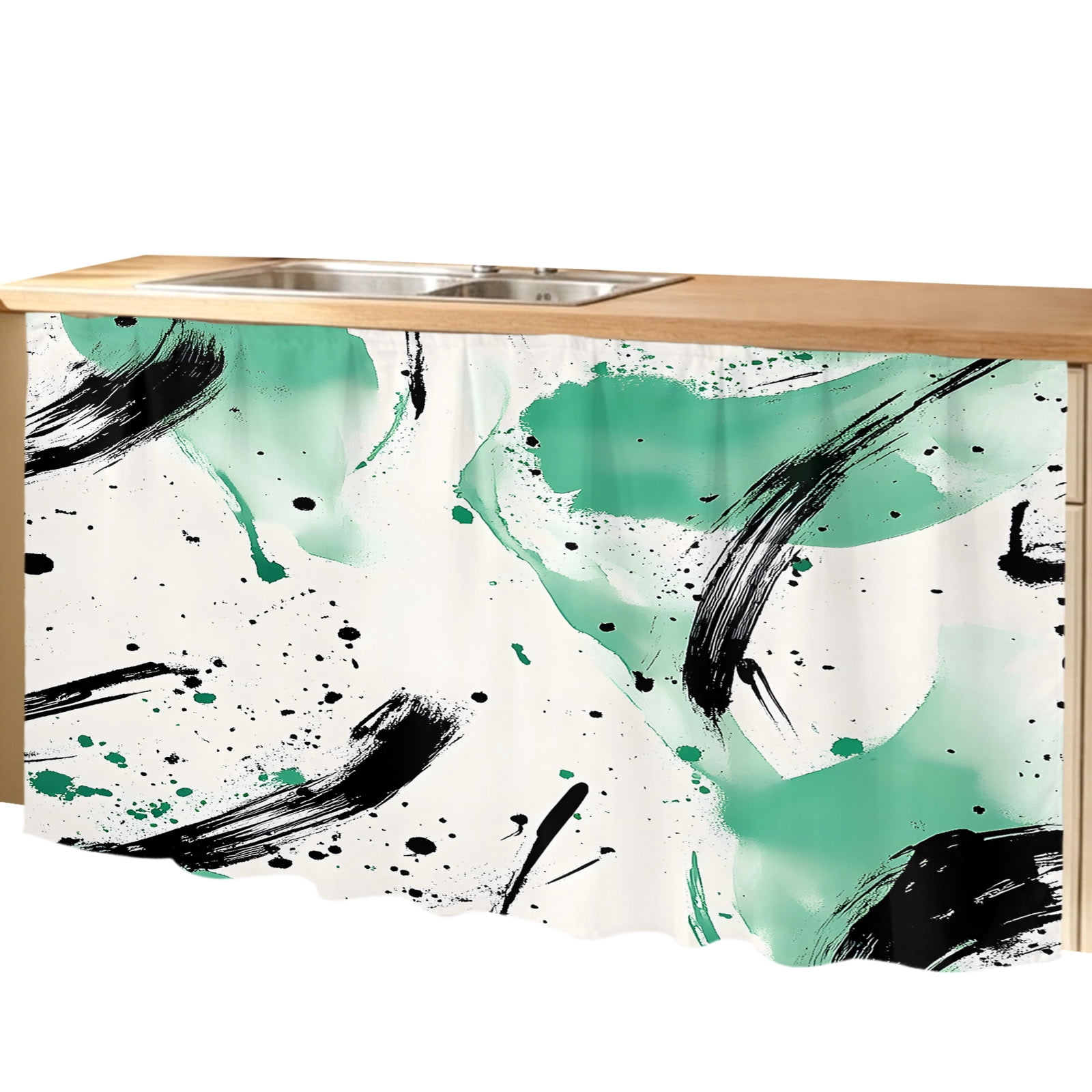 Color Block Cabinet Curtains Modernism Minimalist Art Green Black Sink ...