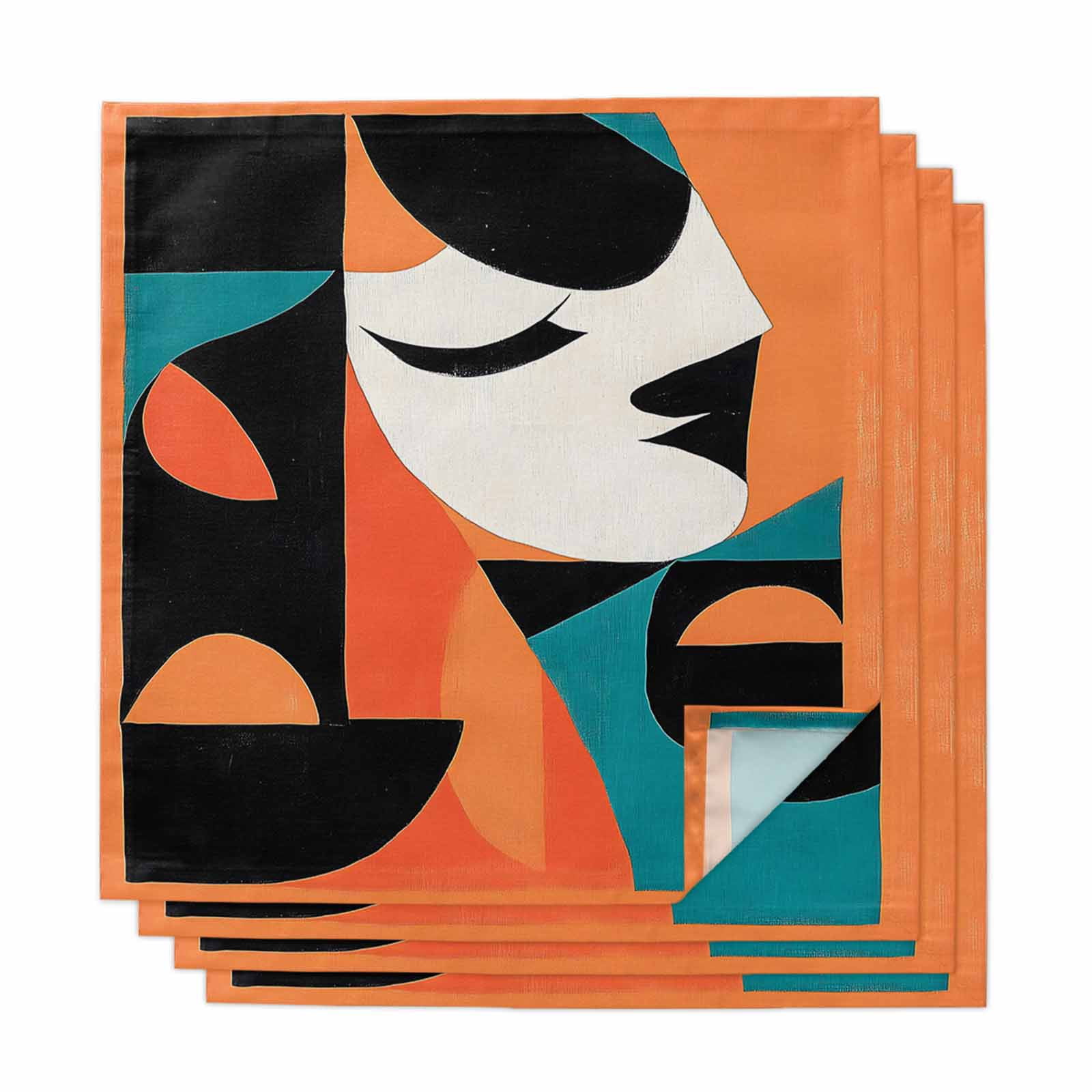 Color Block Cloth Napkins, Orange Teal Black Contemporary Abstract ...