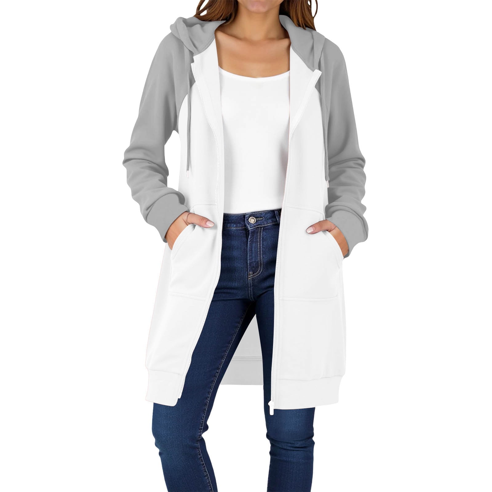 Color Block Coats for Women Thickened Fleece Winter Casual Zipper Long ...