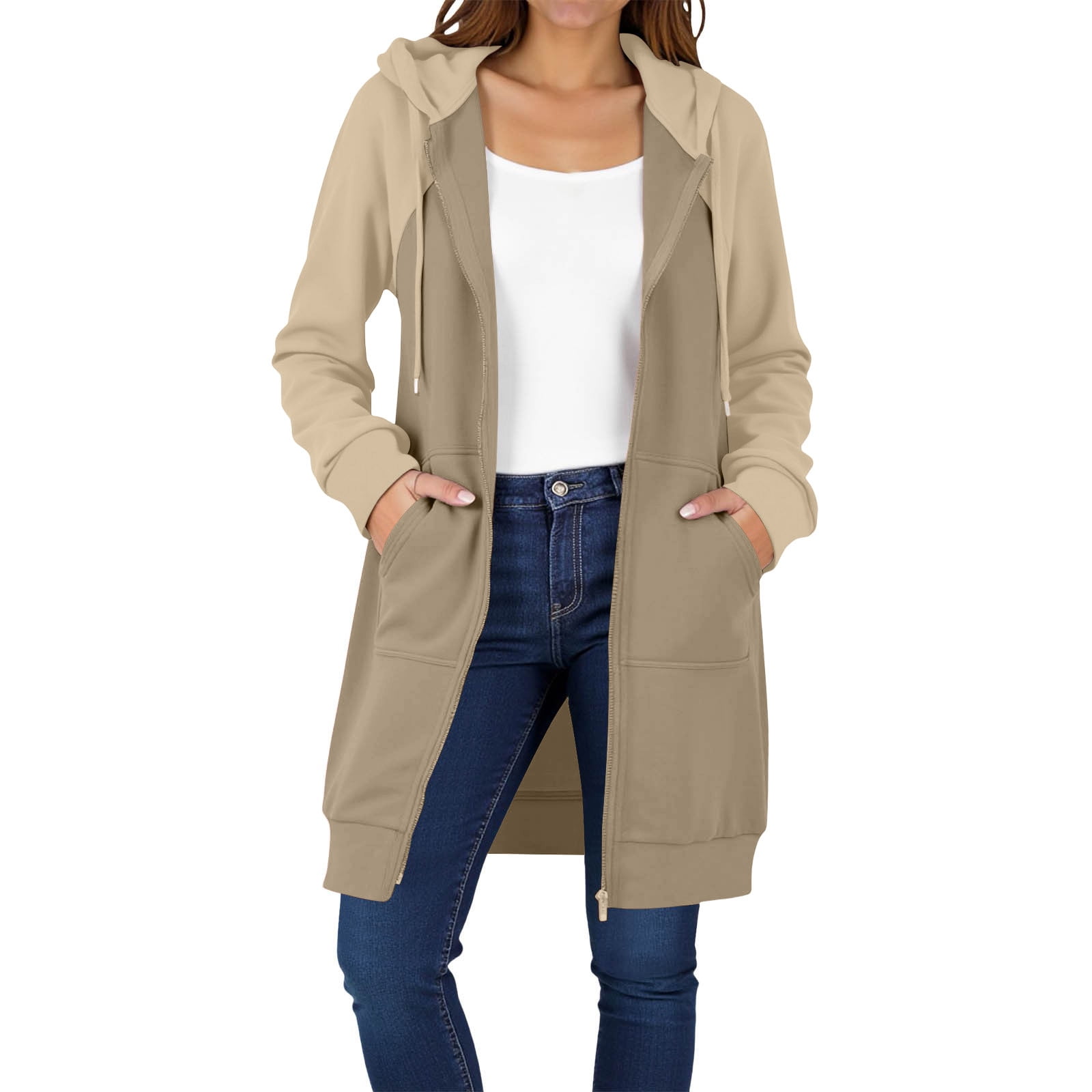 Color Block Coats for Women Thickened Fleece Winter Casual Zipper Long ...