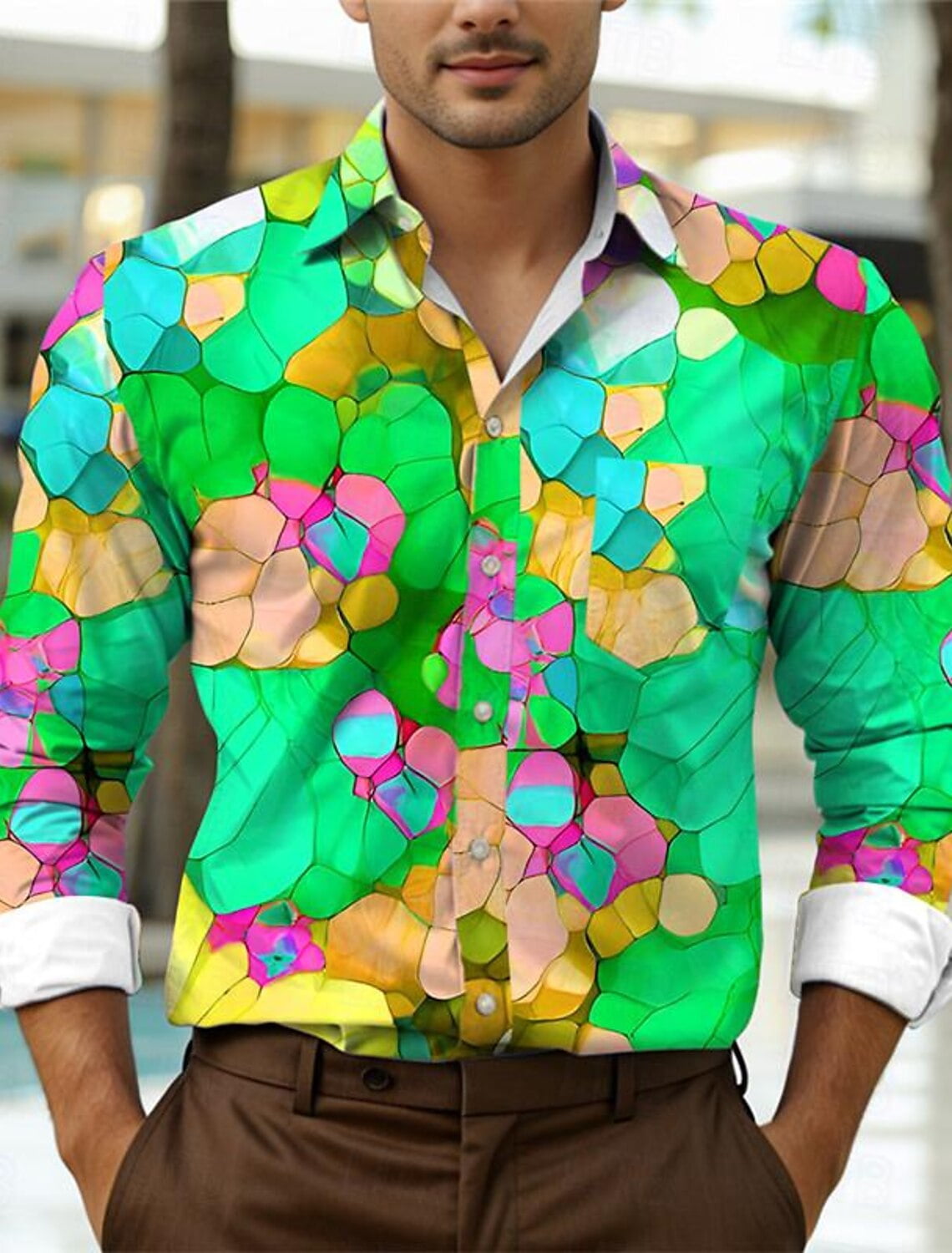 Color Block Colorful Men's Subcultural Abstract 3D Printed Shirt Fall ...
