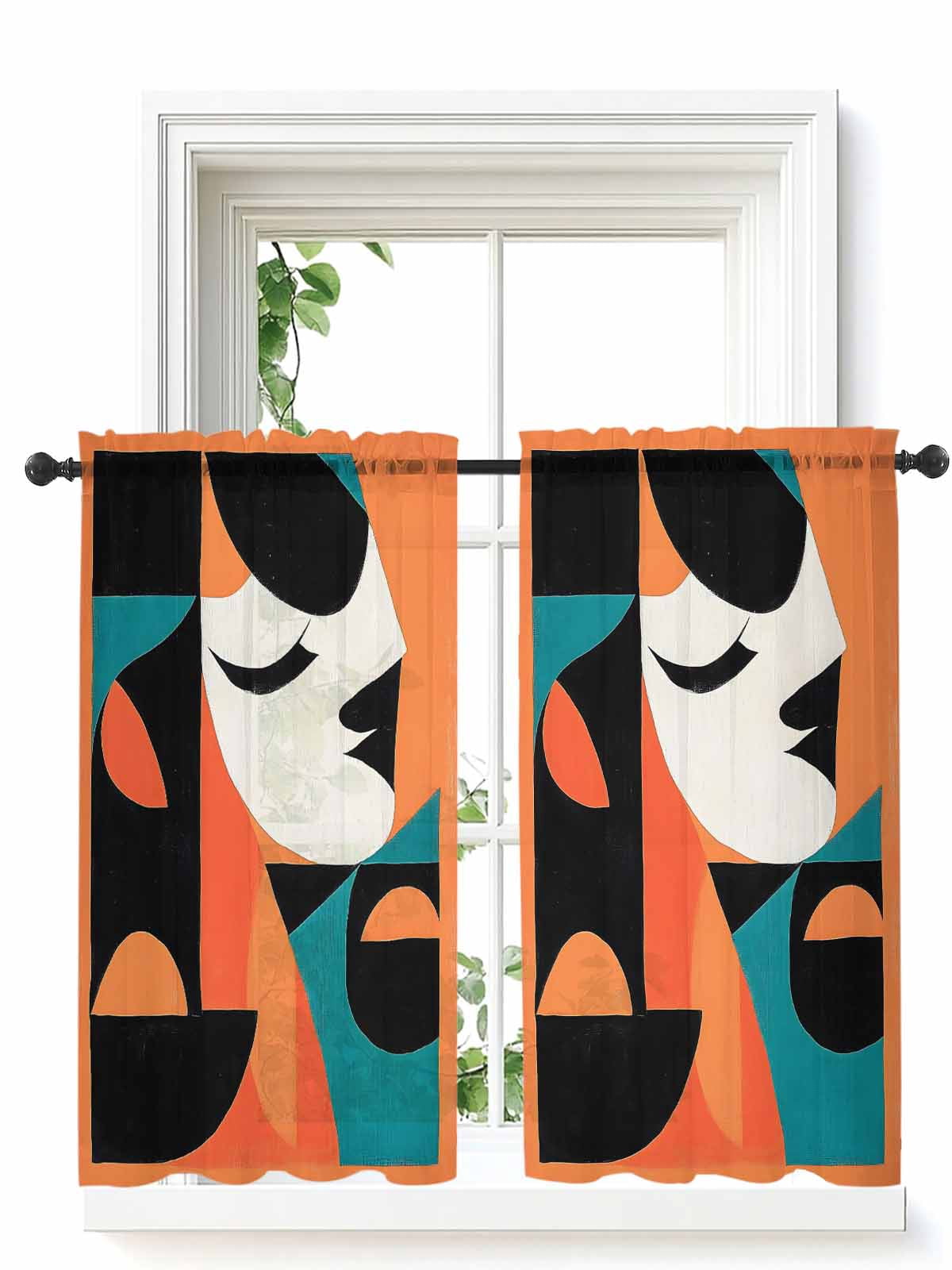 Color Block Curtains 54 Inch Length, Sheer Curtains for Bedroom Living ...