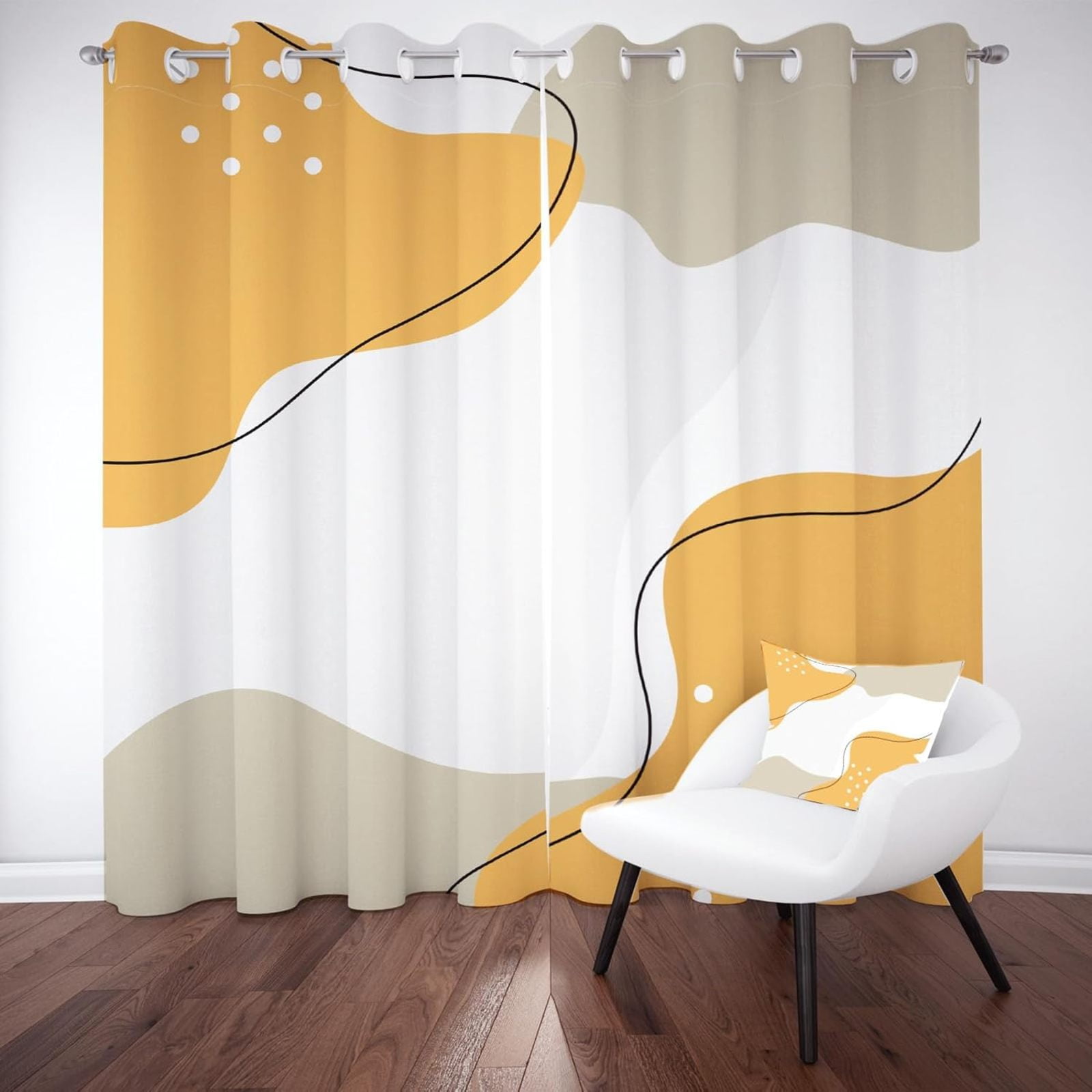 Color Block Curtains For Living Room, Boho Minimalist Modern Drapes ...