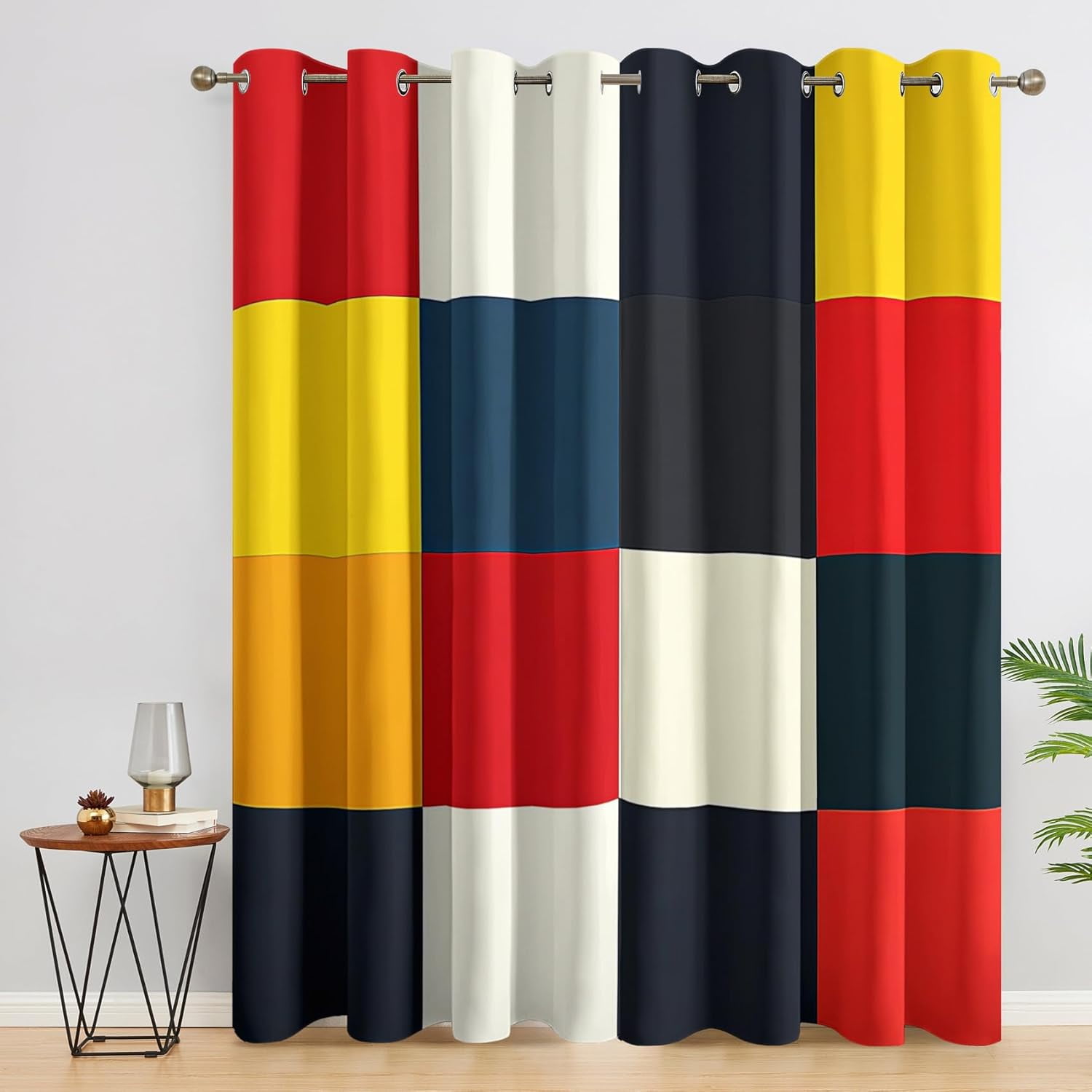Color Block Curtains - Mondrian Color Block Window Curtains, Geometric ...