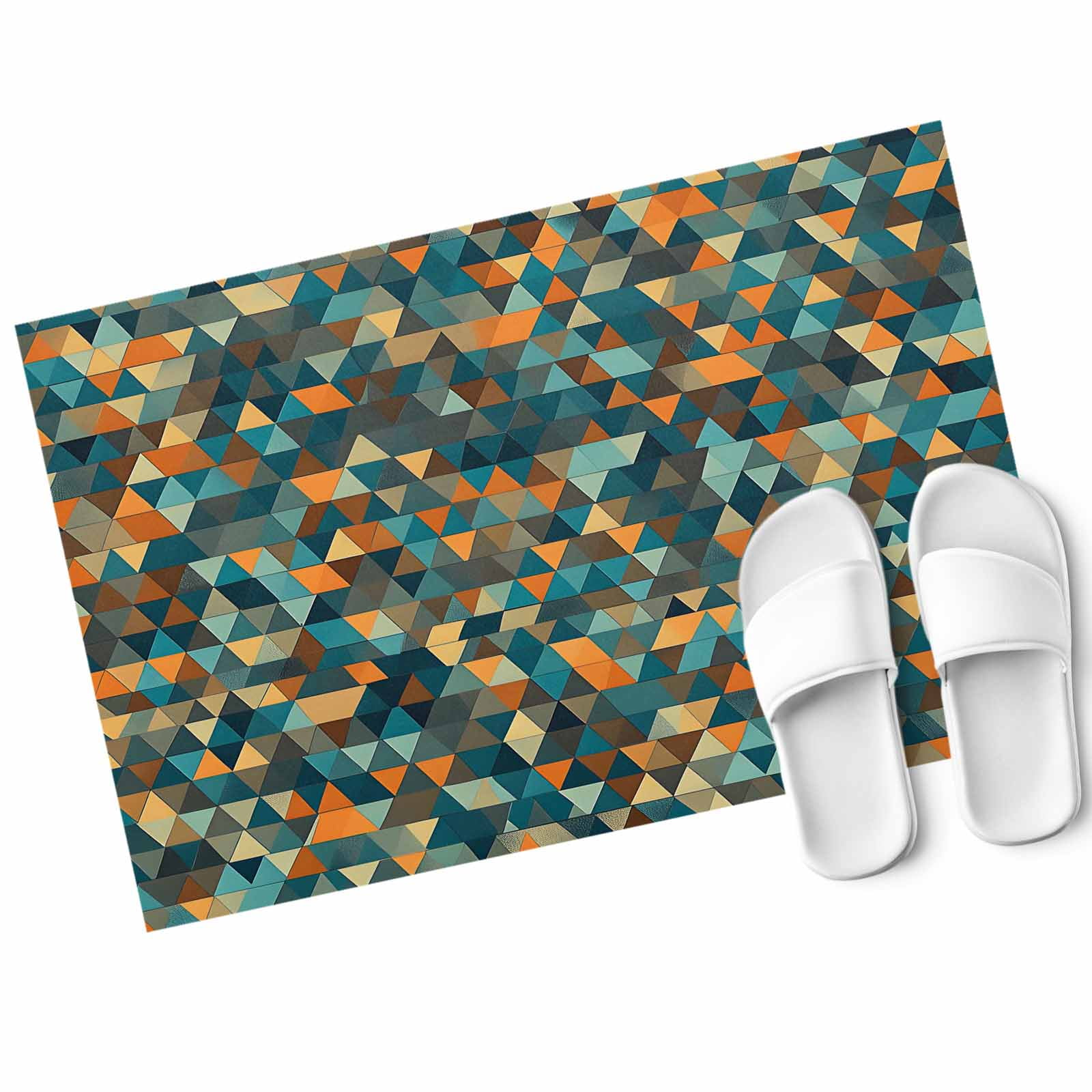 Color Block Door Mat Orange Green Check Abstract Texture Non Slip ...