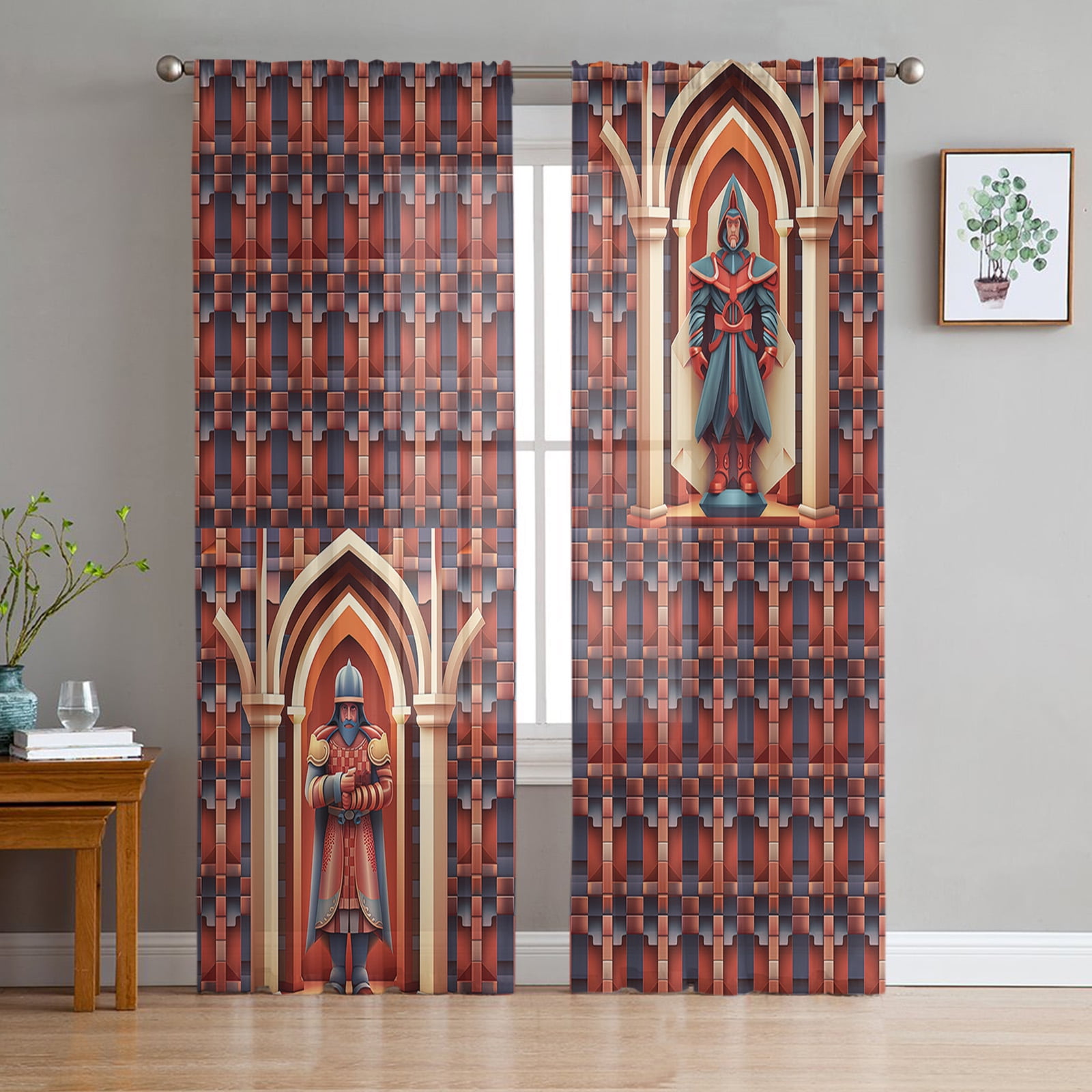 Color Block Gradient Character Armor Tulle Window Treatment Sheer ...