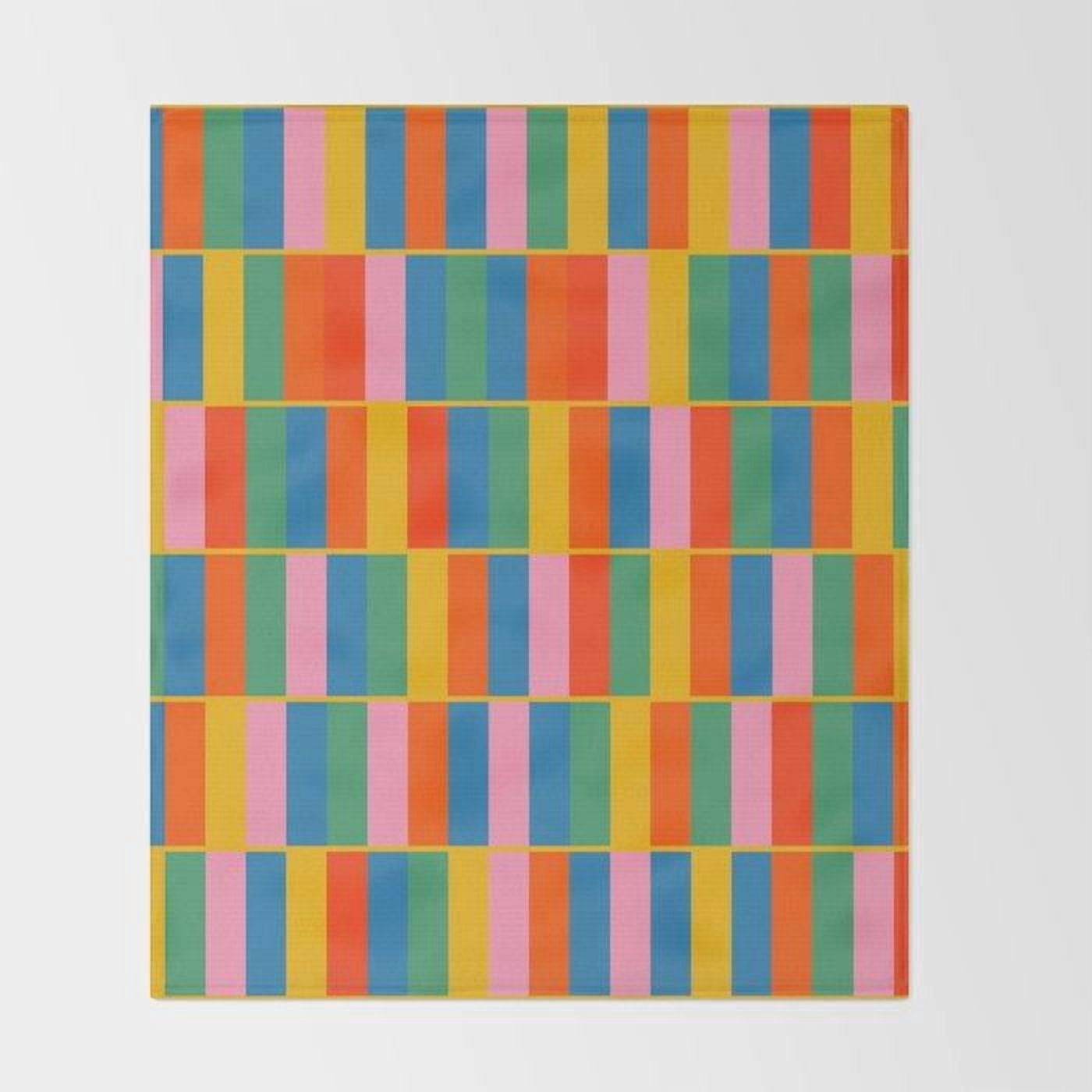 Color Block Grid Fleece Blanket, Blue, Orange, Yellow and Green ...