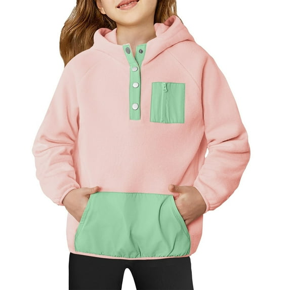 Color Block Hooded Sweatshirt for Teen Girls Winter Warm Button Down ...