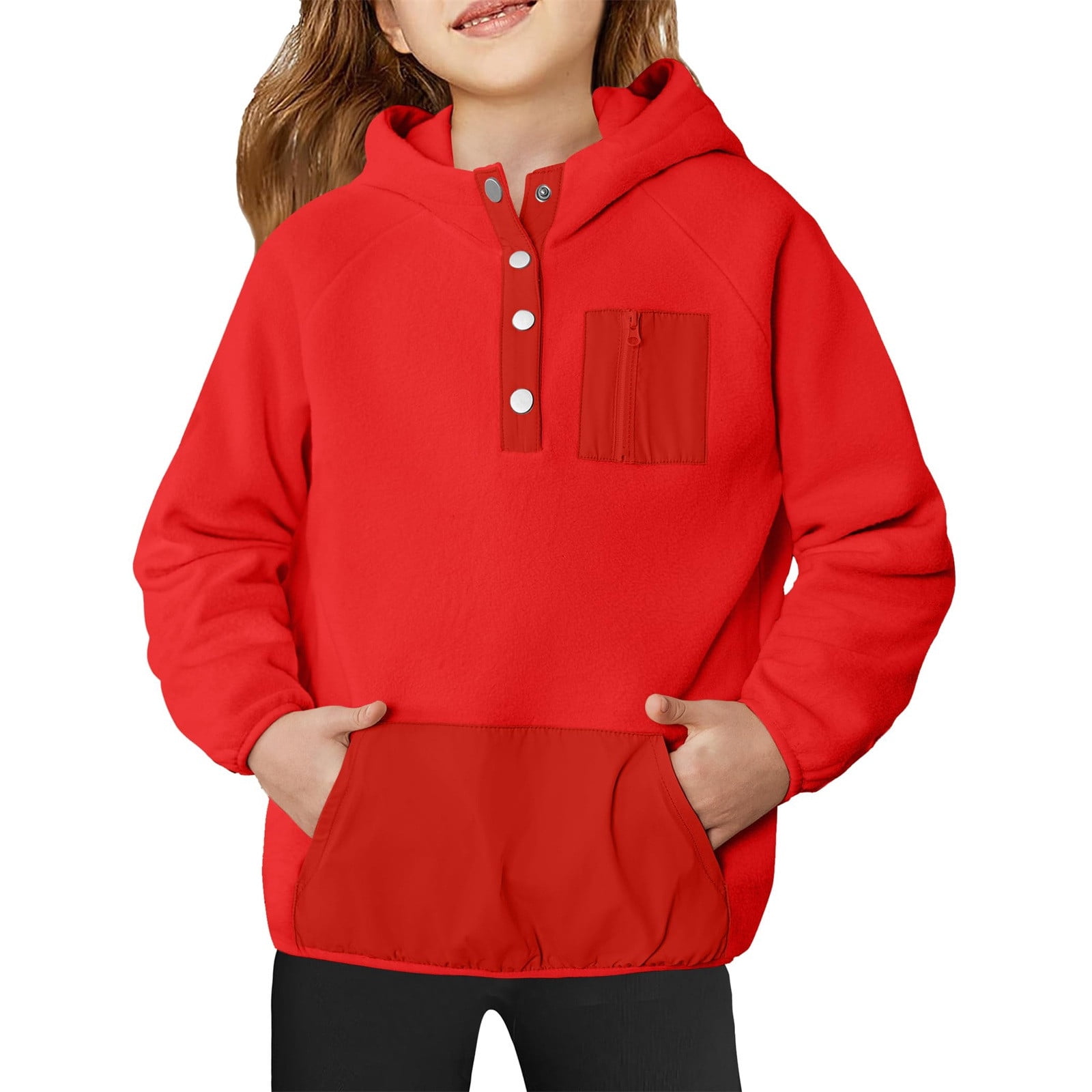 Color Block Hooded Sweatshirt for Teen Girls Winter Warm Button Down ...
