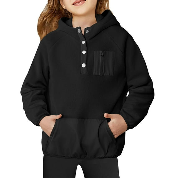 Color Block Hooded Sweatshirt for Teen Girls Winter Warm Button Down ...