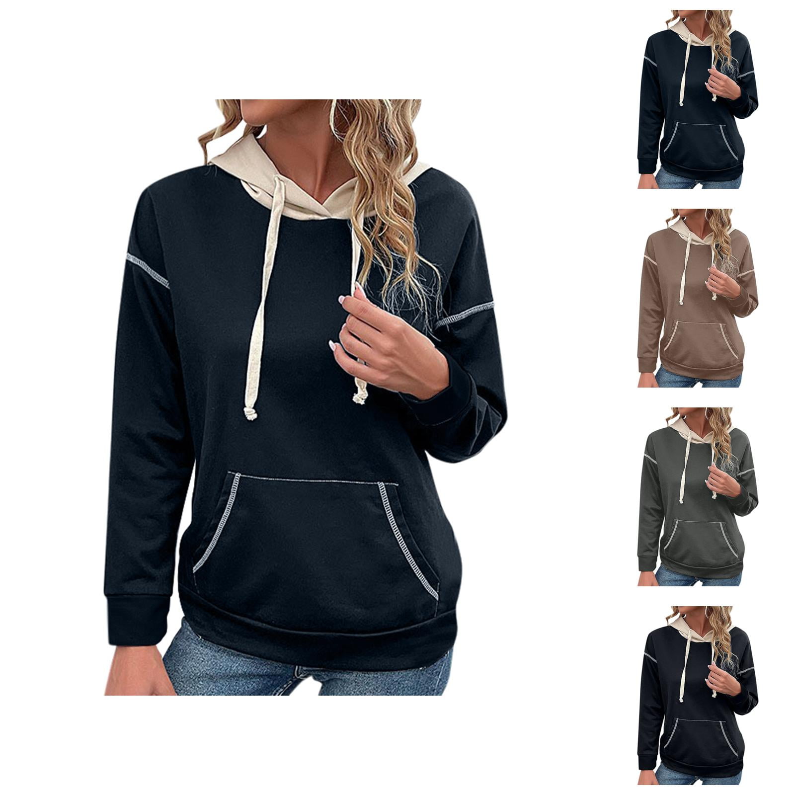 Color Block Hoodies for Women 2025 Fall Winter Long Sleeve Hooded ...