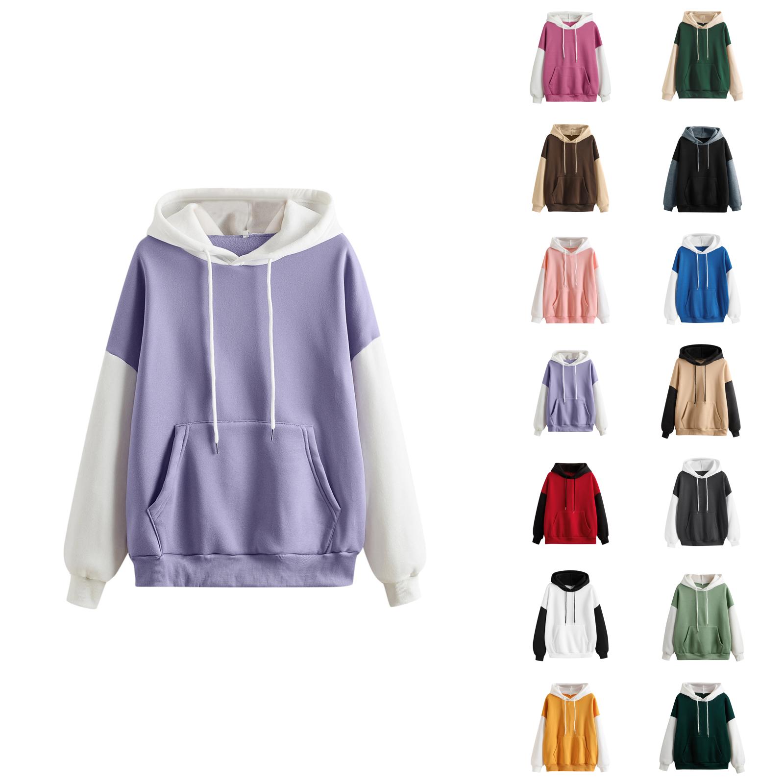 Color Block Hoodies for Women 2025 Fall Winter Long Sleeve Hoodie with ...