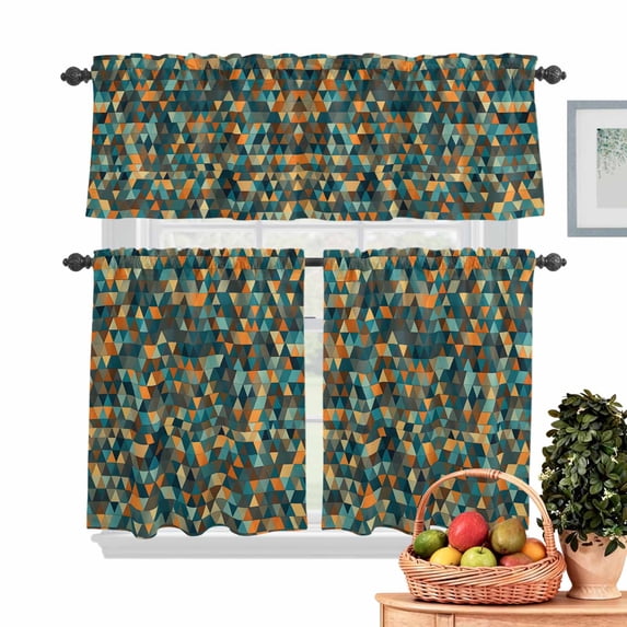 Color Block Kitchen Curtains Valances 3 Piece Set, Orange Green Check ...