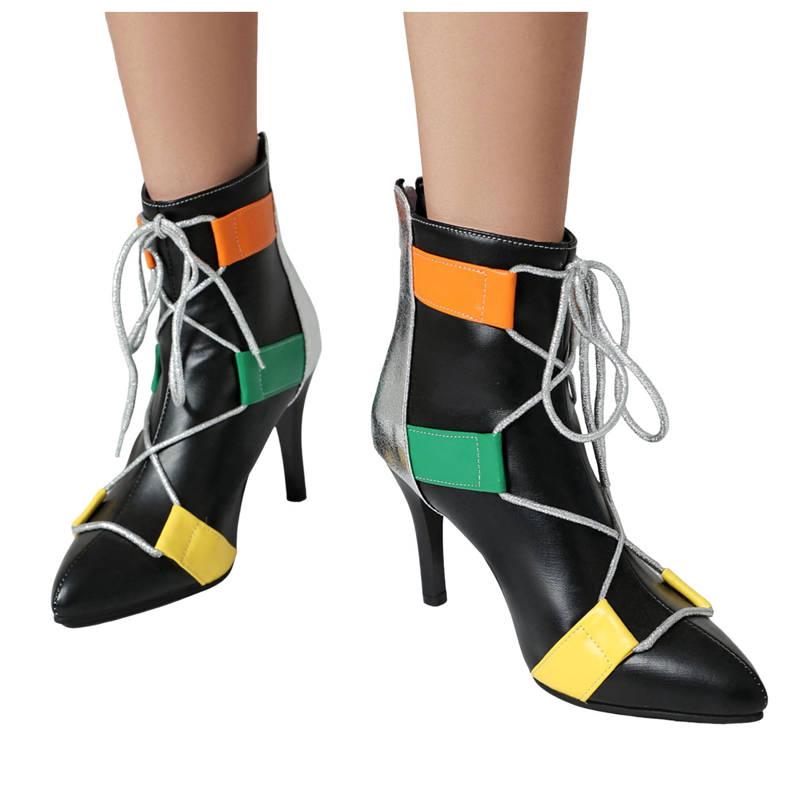 Color Block Kitten Heels Dress Ankle Boots for Women Fashion Colored ...