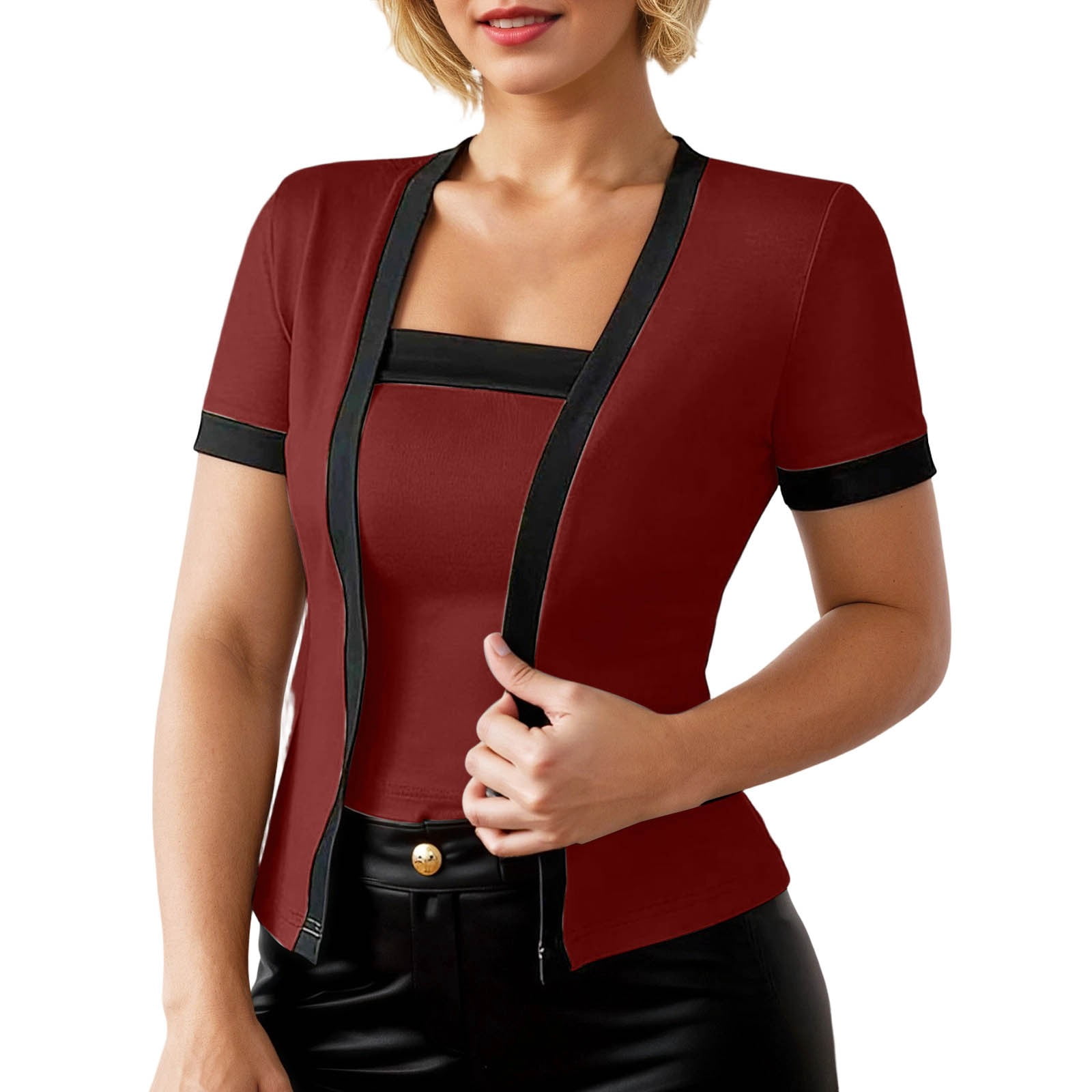 Color Block Knit Cardigan for Women Short Sleeve with Built in Top ...