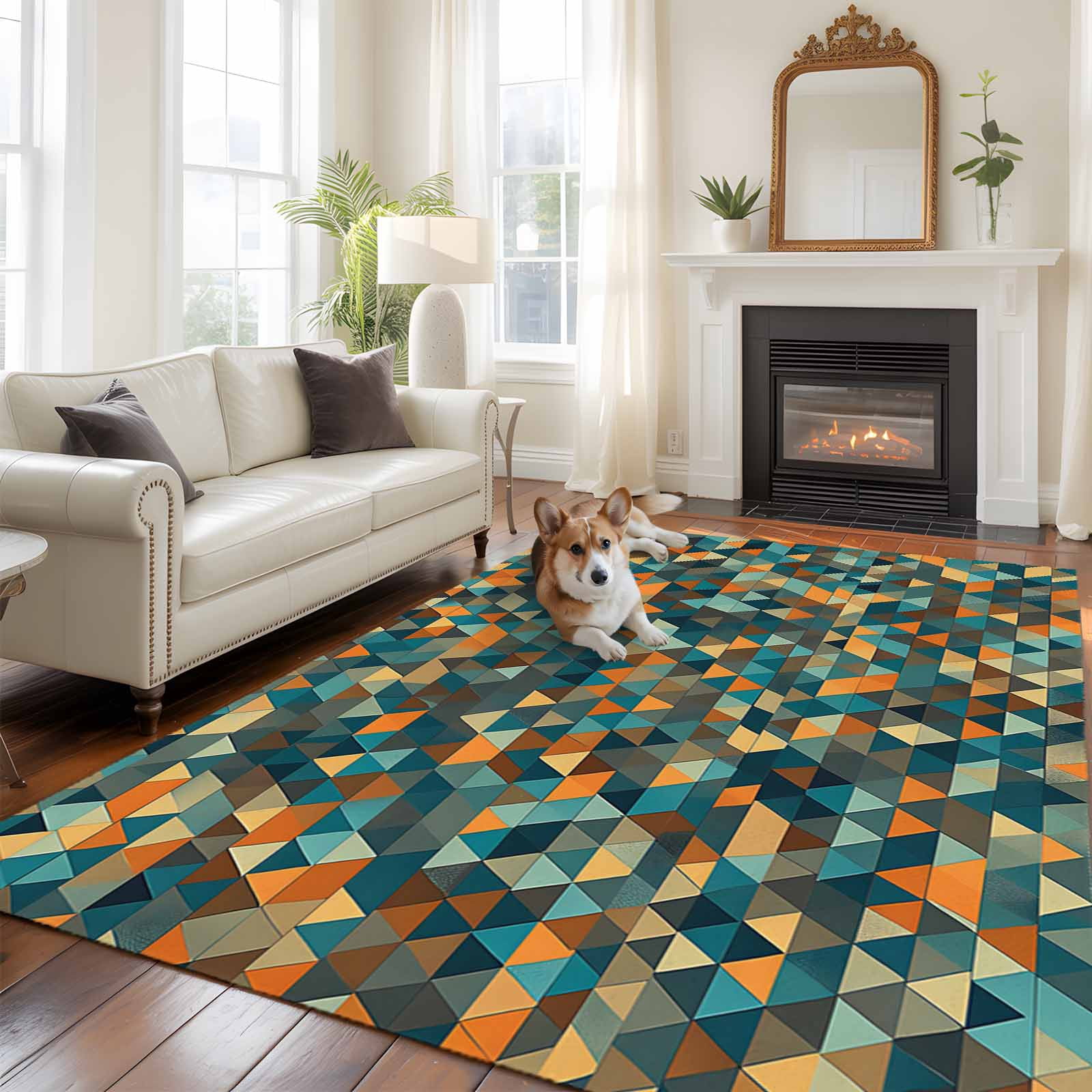 Color Block Large Area Rugs 6x9 ft Orange Green Check Abstract Texture ...