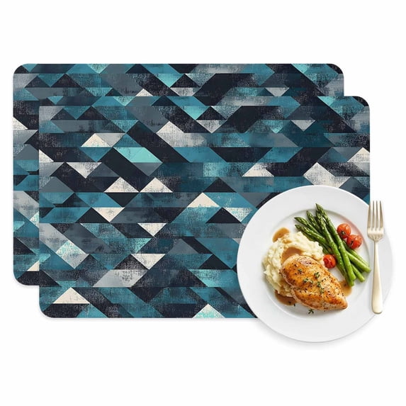 Color Block Leather Placemats Set of 2, 12x18 Inch, Blue White Check ...