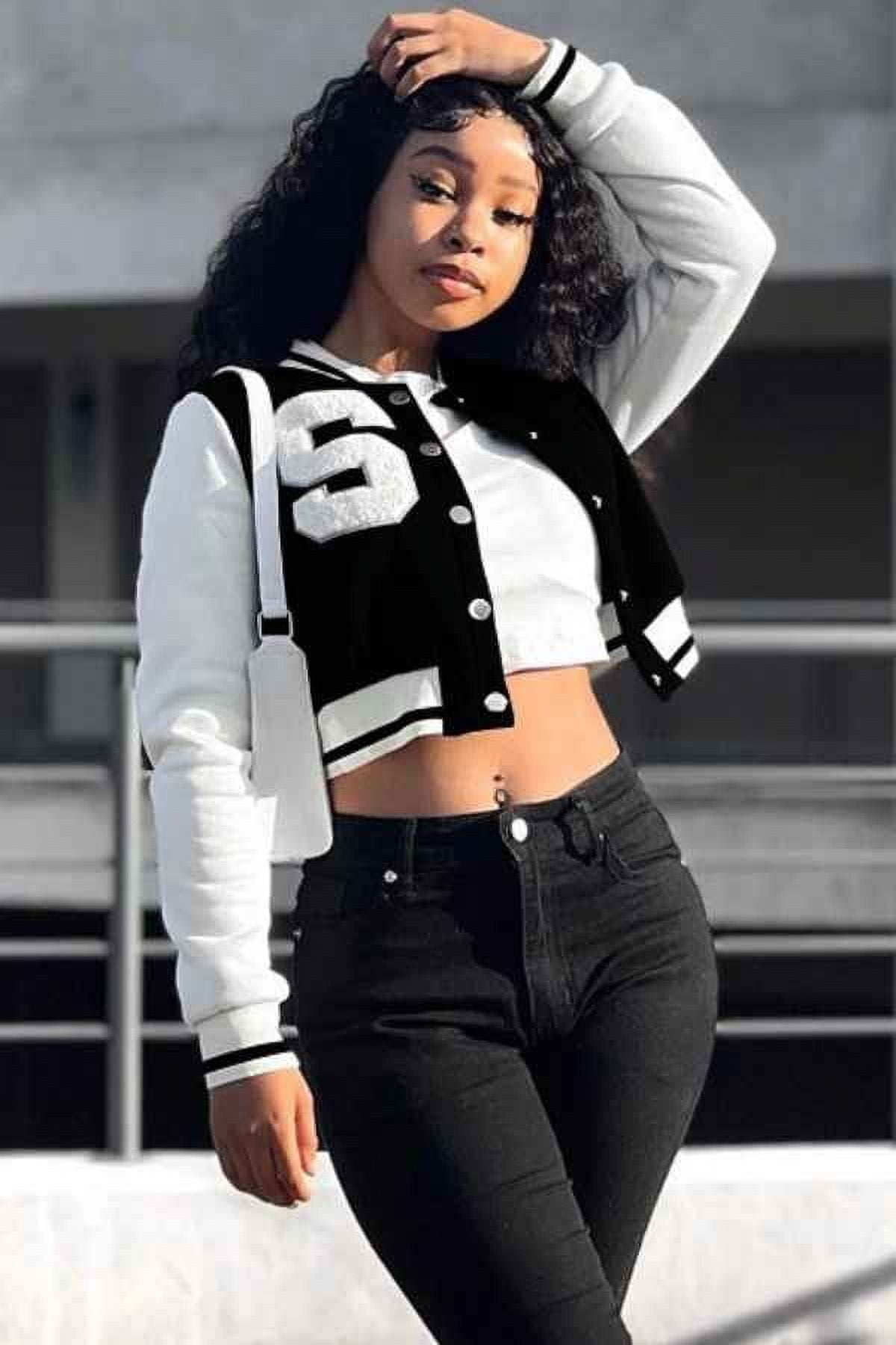 Color Block Letter S Cropped Varsity Jacket (XL, Red) - Walmart.com