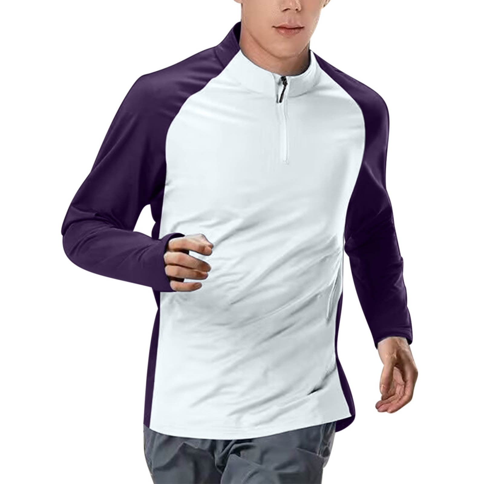 Color Block Long Sleeve Shirt for Men Quarter Zip Pullover Lightweight ...