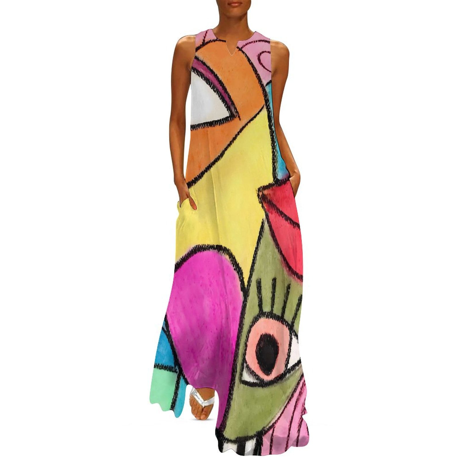 Color Block Print Dress Abstract Art Beach Maxi Dress Street Style ...