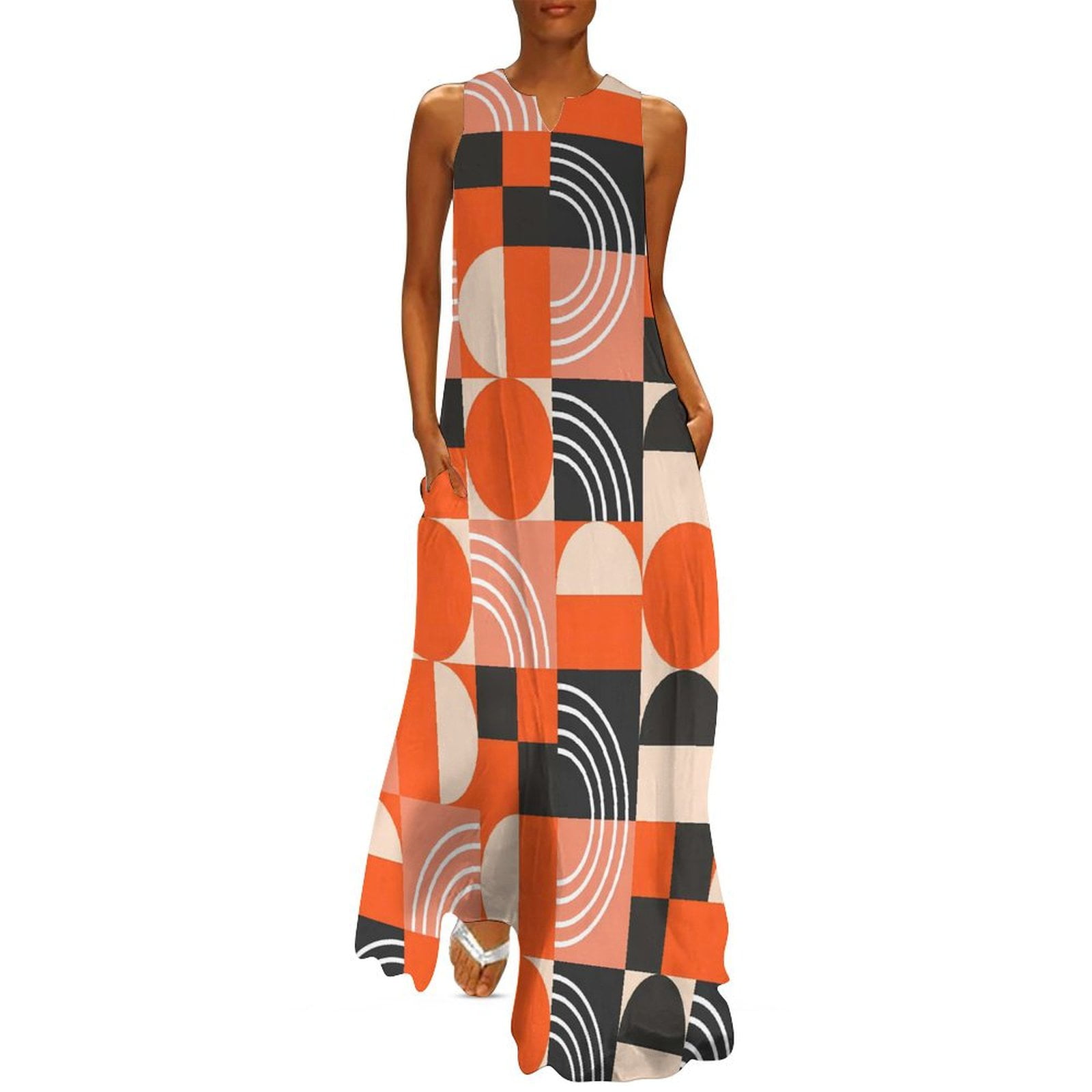 Color Block Print Dress Abstract Art Beach Maxi Dress Street Style ...