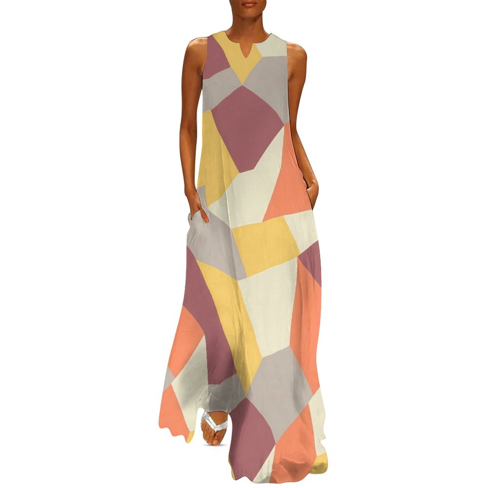 Color Block Print Dress Abstract Art Beach Maxi Dress Street Style ...