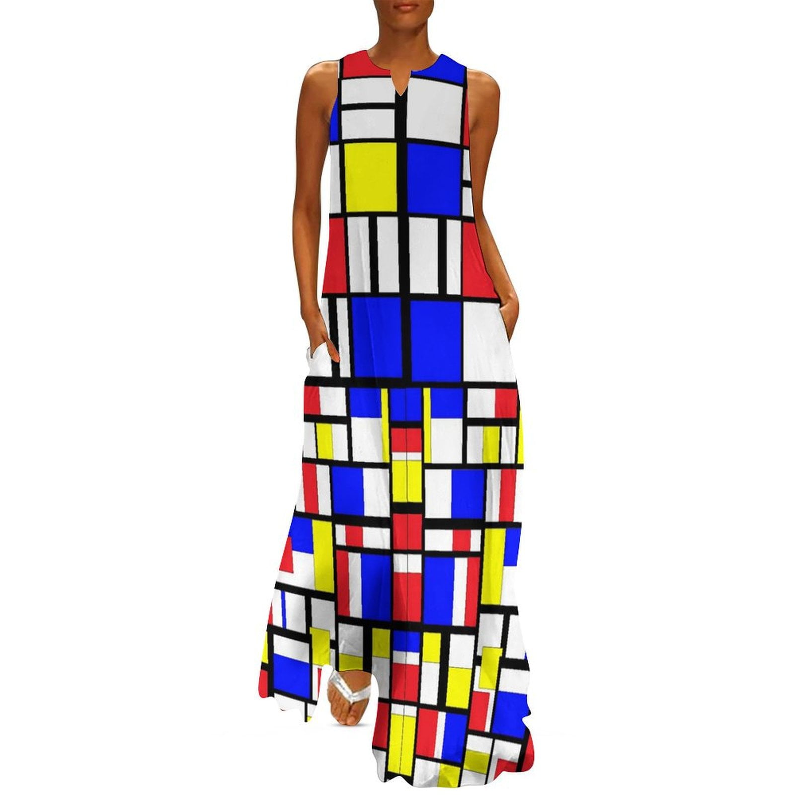 Color Block Print Dress Abstract Art Beach Maxi Dress Street Style ...