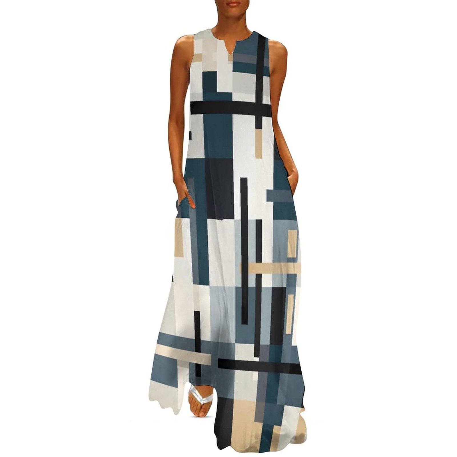 Color Block Print Dress Abstract Art Beach Maxi Dress Street Style ...