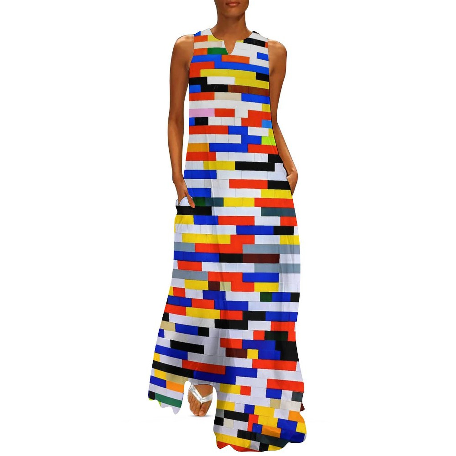 Color Block Print Dress Abstract Art Beach Maxi Dress Street Style ...