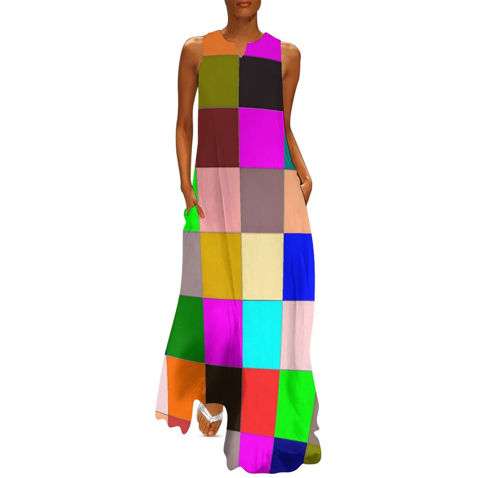 Color Block Print Dress Abstract Art Beach Maxi Dress Street Style ...