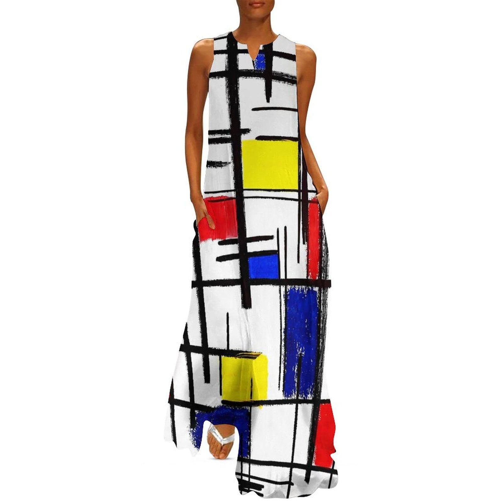 Color Block Print Dress Abstract Art Beach Maxi Dress Street Style ...