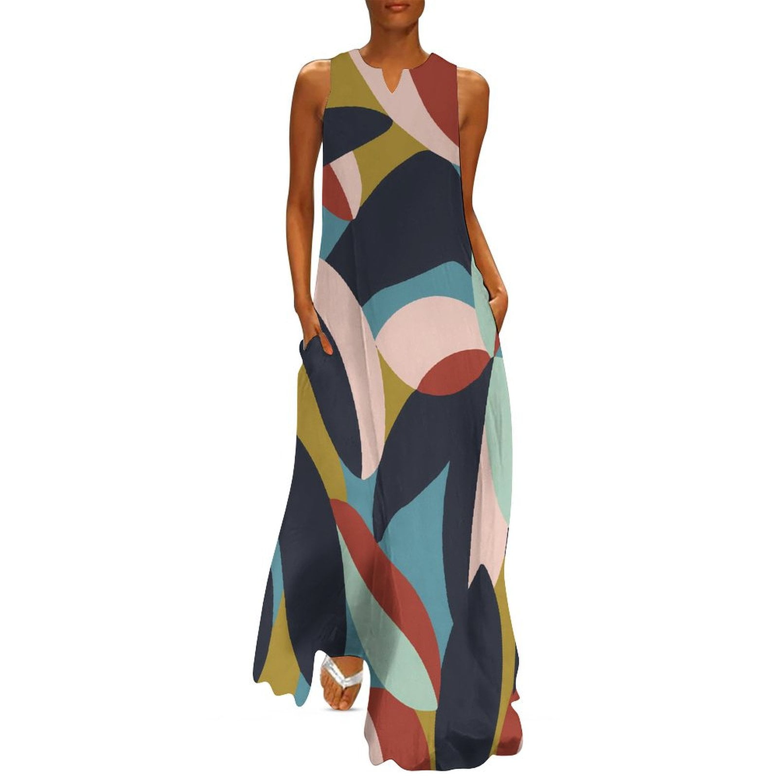 Color Block Print Dress Abstract Art Beach Maxi Dress Street Style ...
