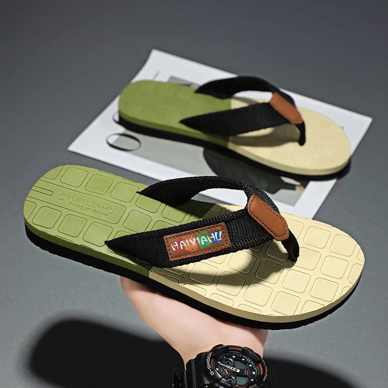 Color Block Printed Men's Flip Flops, Summer Non-slip Thong Sandals ...