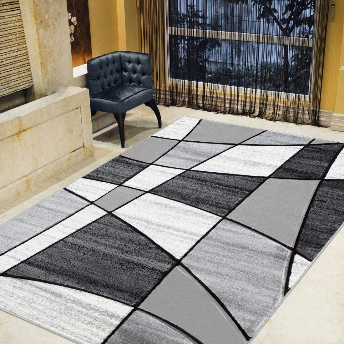 Color Block Rug/Linear/Geometric Modern Contemporary Hand Carved Area ...