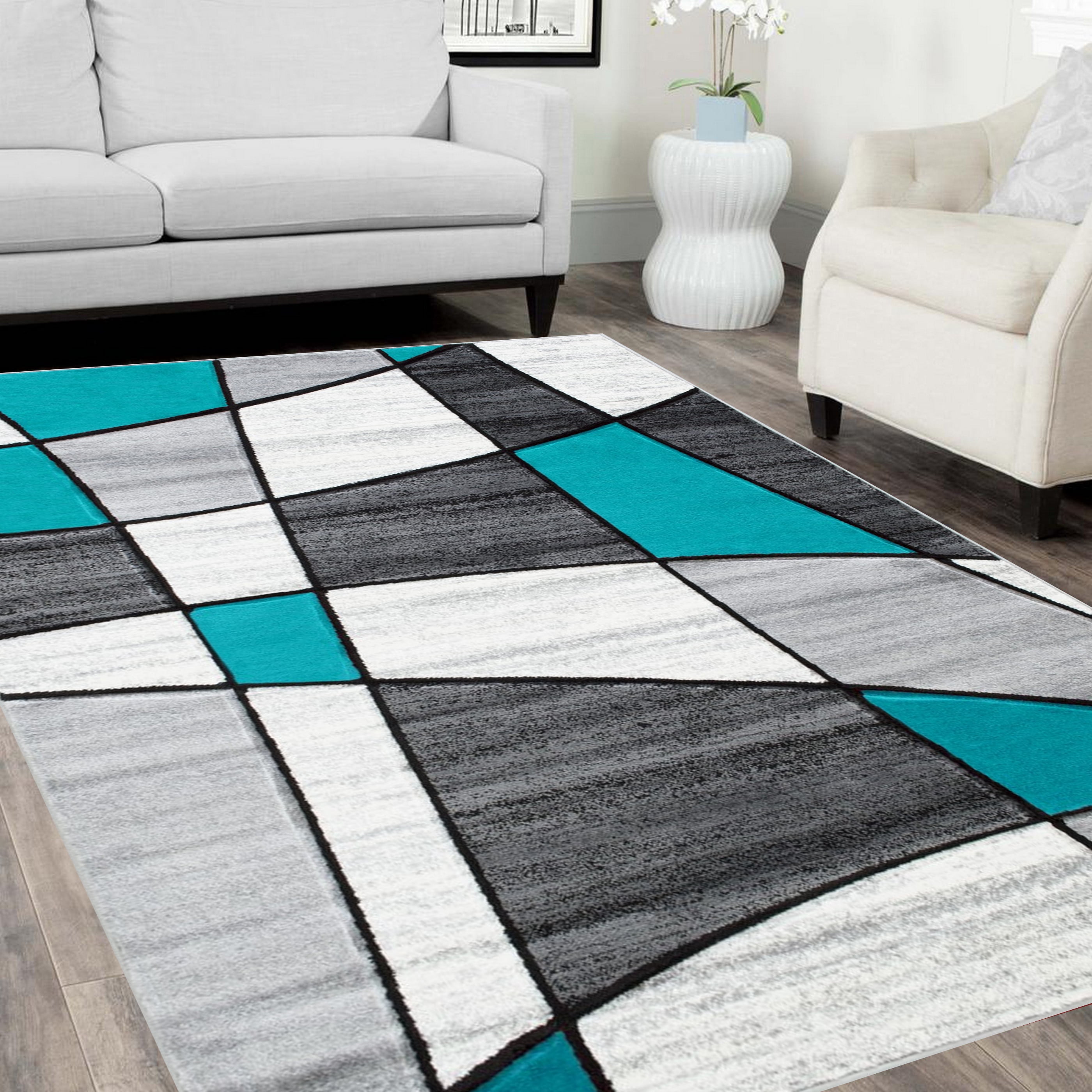 Color Block Rug/Linear/Geometric Modern Contemporary Hand Carved Area ...